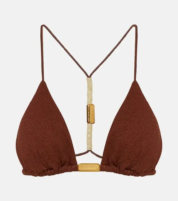 VIX PAULA HERMANNY Harper Beaded Triangle Bikini Top - Brown