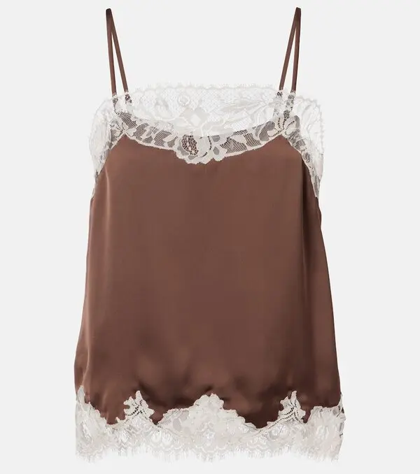 Faithfull The Brand Lace-trimmed Satin Top - Brown
