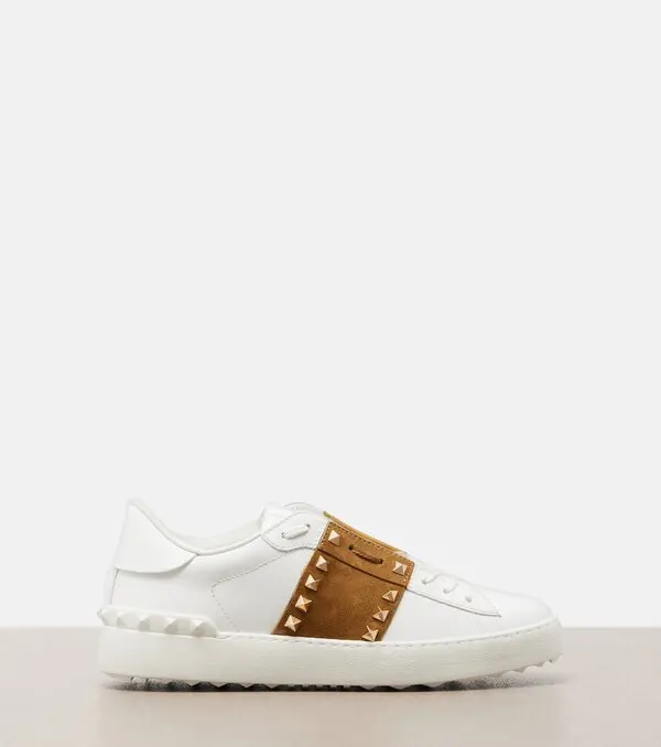 Valentino Garavani Rockstud Suede-trimmed Leather Sneakers