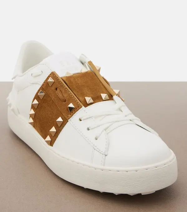 Valentino Garavani Rockstud Suede-trimmed Leather Sneakers