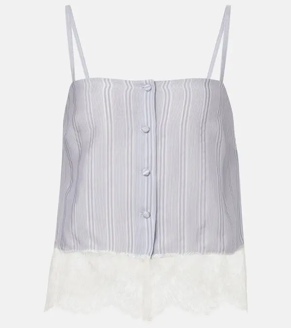 FRAME Lace-trimmed Striped Silk Camisole - Blue