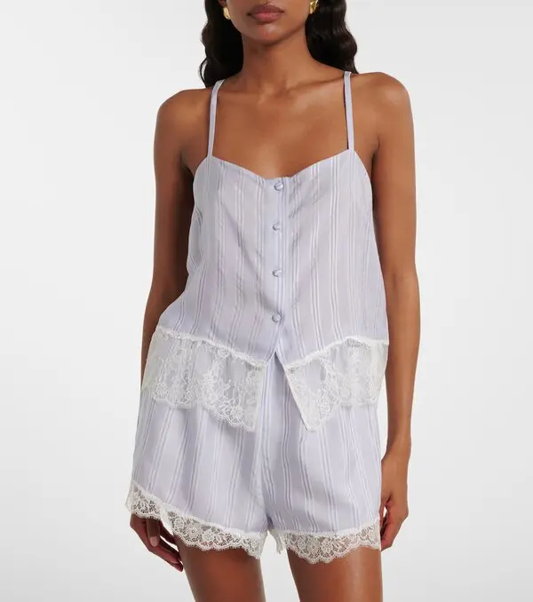 FRAME Lace-trimmed Striped Silk Camisole
