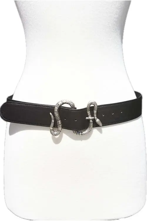 RAINA BELTS Thin Snake Buckle Leather Belt