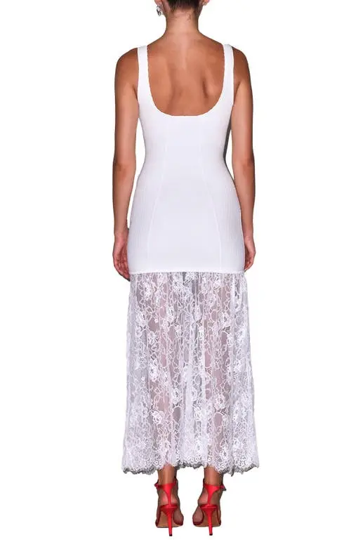 FLEUR DU MAL Jolie Lace-trimmed Ribbed Knit Maxi Dress - Ivory