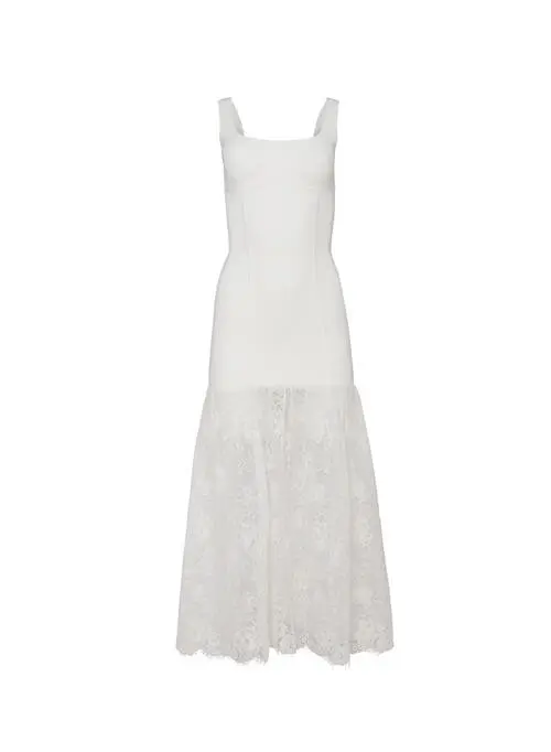 FLEUR DU MAL Jolie Lace-trimmed Ribbed Knit Maxi Dress - Ivory
