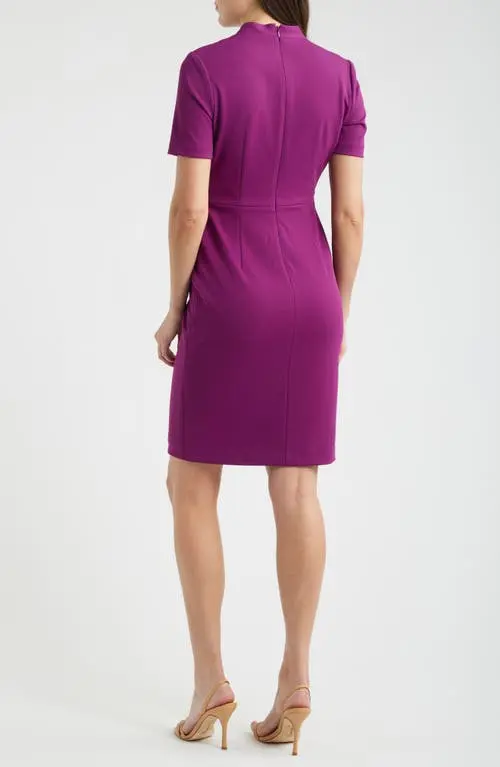 Anne Klein Pleated Scuba Crepe V-neck Dress - Beet
