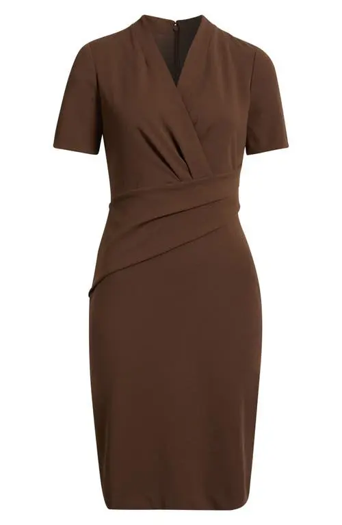 Anne Klein Pleated Scuba Crepe Dress - Molasses