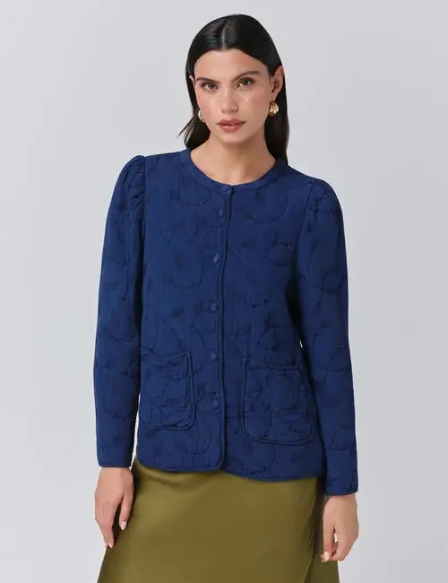 GHOST LONDON Zara Crepe Button Through Jacket - Navy