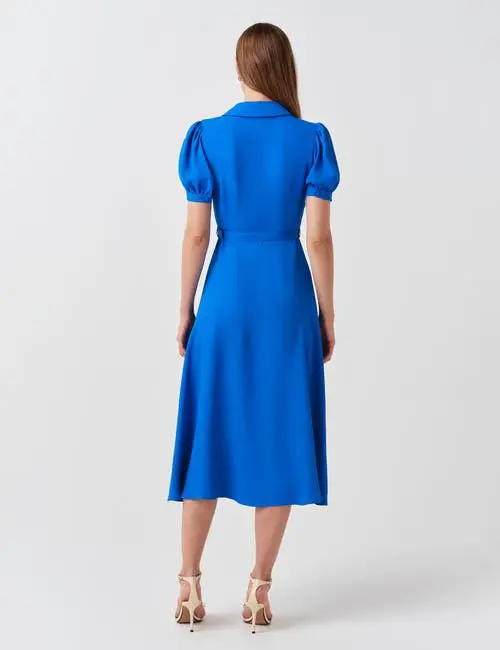 GHOST LONDON Phoebe Crepe Collared Button Down Dress - Blue