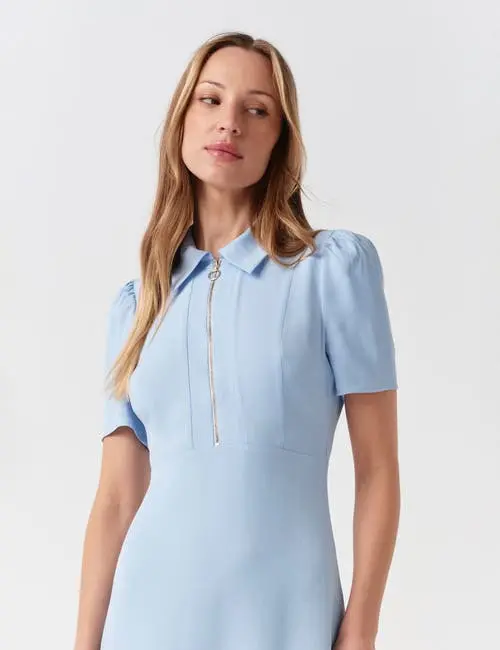 GHOST LONDON Haisley Collared Zip Front Midi Dress - Light Blue