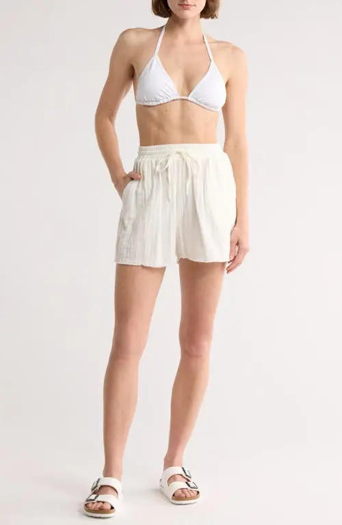 Elan Raw Edge Hem Cotton Cover-up Shorts - White