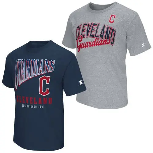 STARTER Heather Gray Cleveland Guardians Two-pack T-shirt Set - Navy