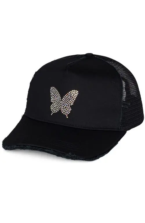 Lauren Moshi Jilly Crystal Mini Butterfly Trucker Hat - Black