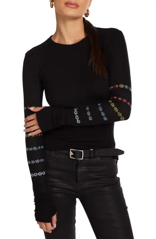 Lauren Moshi Mckinley Crystal Evil Eye Stripe Top - Black