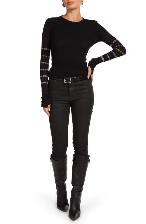 Lauren Moshi Mckinley Crystal Evil Eye Stripe Long Sleeve Top