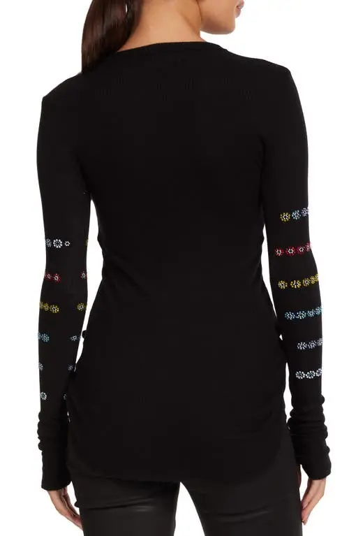 Lauren Moshi Mckinley Crystal Evil Eye Stripe Long Sleeve Top