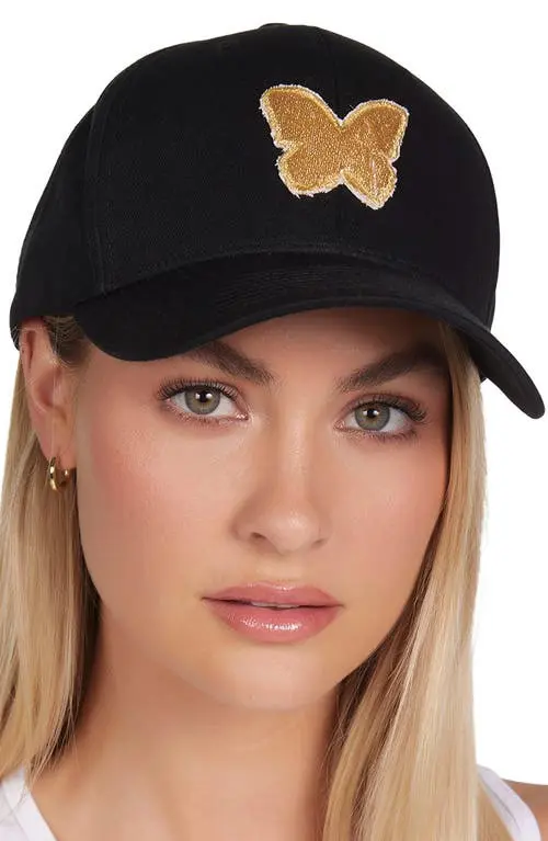 Lauren Moshi Bay Gold Butterfly Patches Baseball Cap - Black