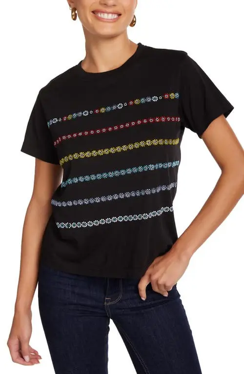 Lauren Moshi Ursula Crystal Evil Eye Stripe Top - Black