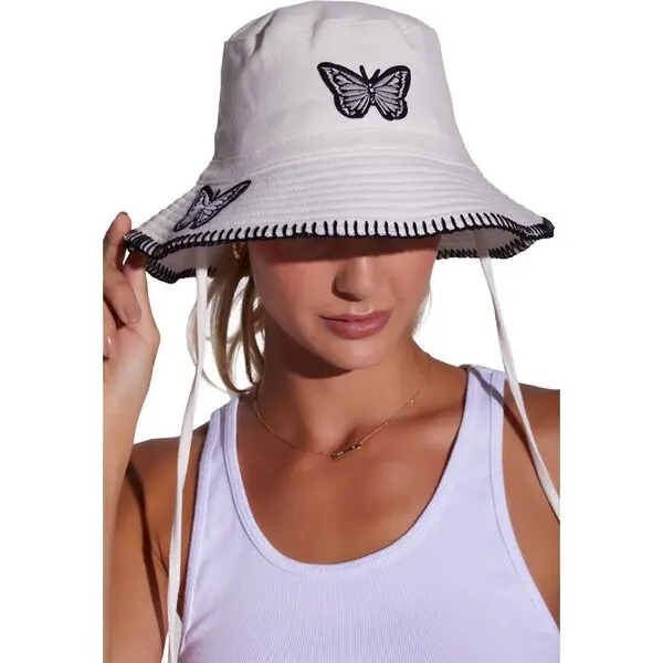 Lauren Moshi Aria Black & Butterfly Bucket Hat - White