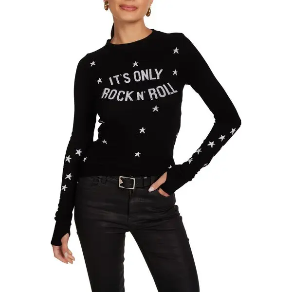 Lauren Moshi Mckinley "only Rock 'n Roll" Graphic Top - Black