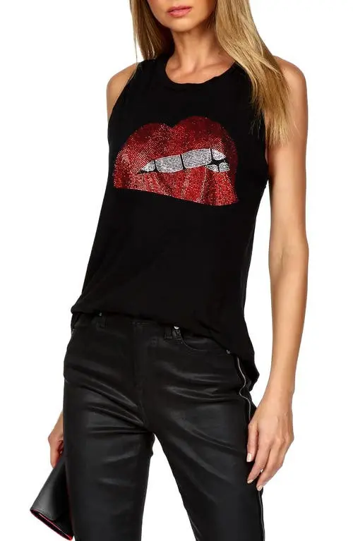 Lauren Moshi Peyton High Neck Tankcrystal Biting Lip Tee