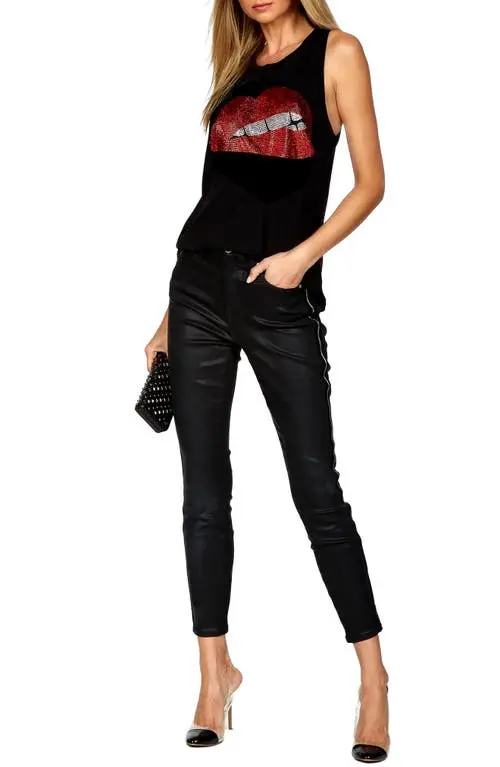 Lauren Moshi Peyton High Neck Tankcrystal Biting Lip Tee