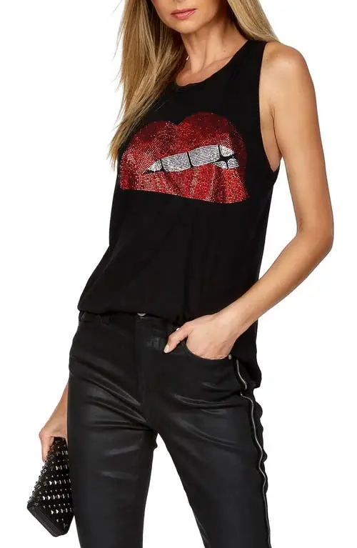 Lauren Moshi Peyton High Neck Tankcrystal Biting Lip Tee