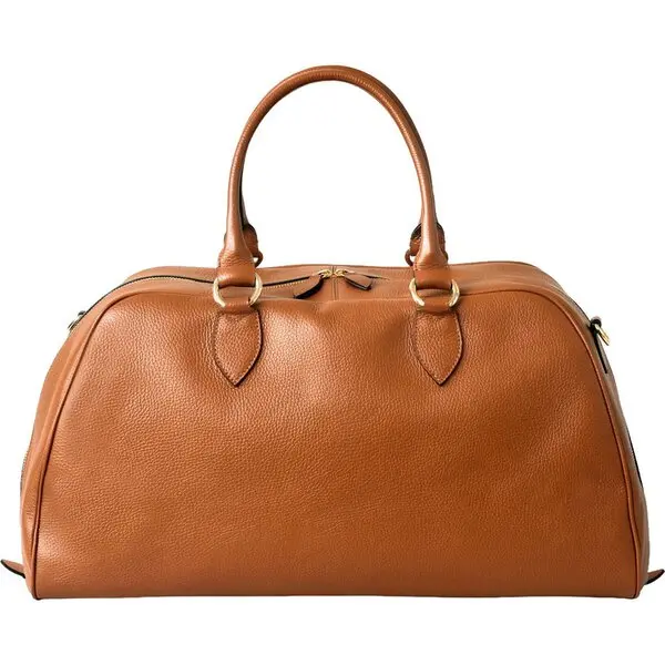 HYER GOODS La Via Italian Leather Weekender Bag - Cognac