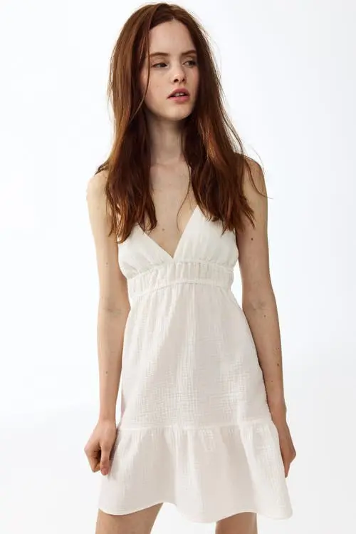 H&m Open-back Muslin Dress - Cream