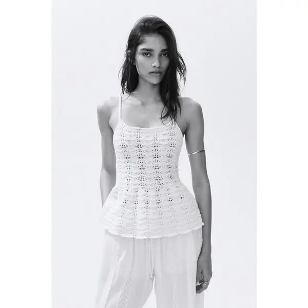 H&m Crochet-look Peplum Top