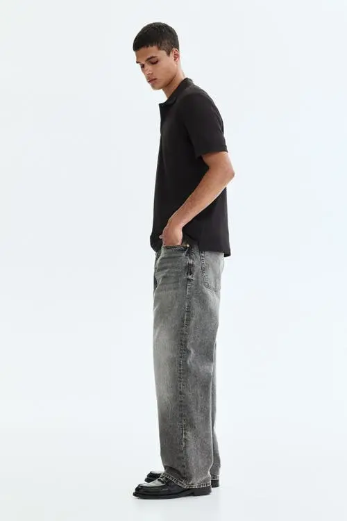H&M Loose Fit Rigid Cotton Denim Jeans - Denim Gray