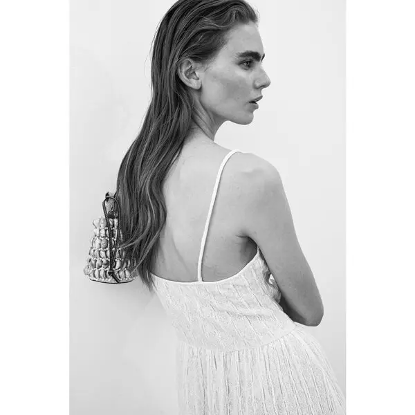 H&m Crinkled Strappy Midi Dress - Cream