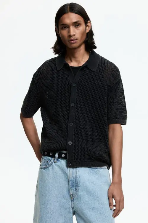 H&m Relaxed Fit Hole-knit Shirt - Black