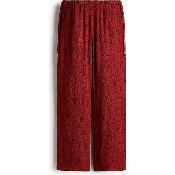 H&m Viscose Drawstring Trousers With Embellished Ties - Red/patterned
