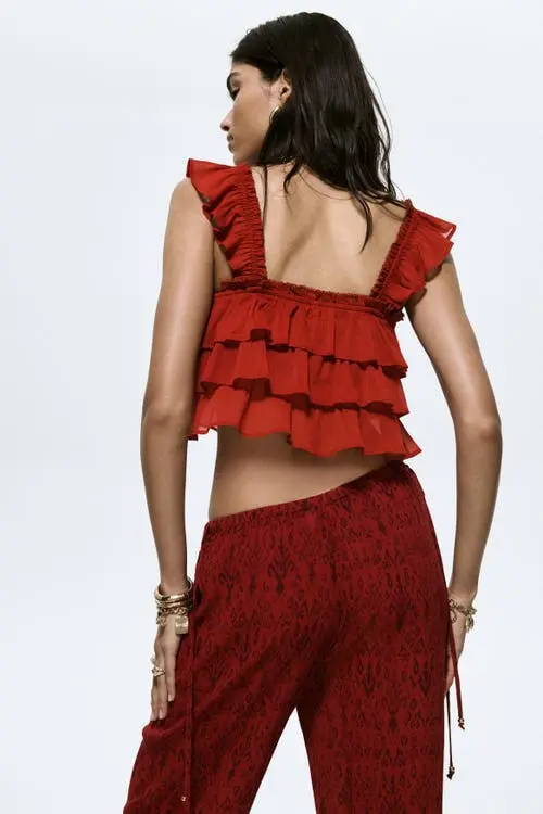 H&m Viscose Drawstring Trousers - Red/patterned