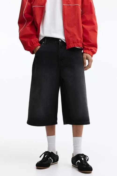H&M Baggy Denim Shorts - Denim Black