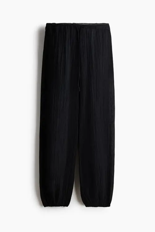 H&m Loose-fit Crinkled Balloon Drawstring Trousers - Black