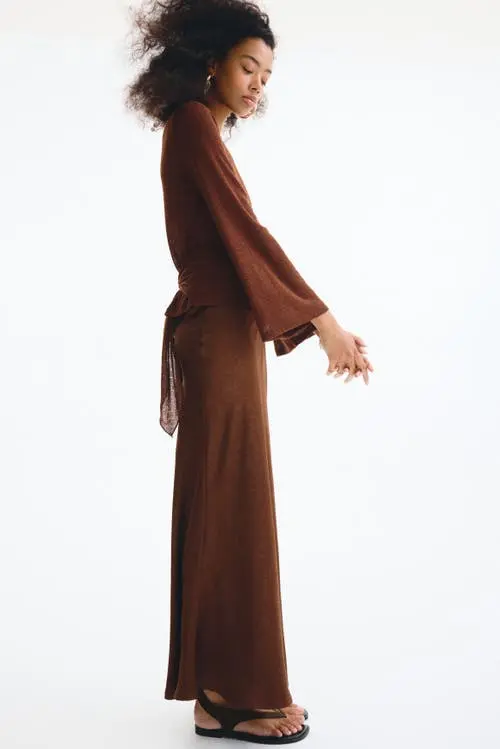 H&m Crinkled Satin Maxi Skirt