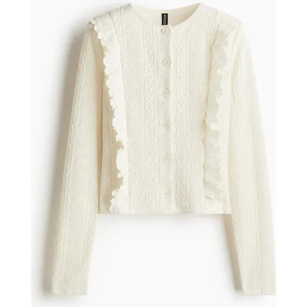 H&m Frill-trimmed Cardigan - Cream