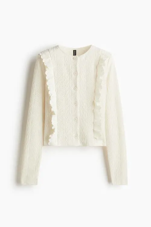 H&m Frill-trimmed Jacquard Knit Cardigan
