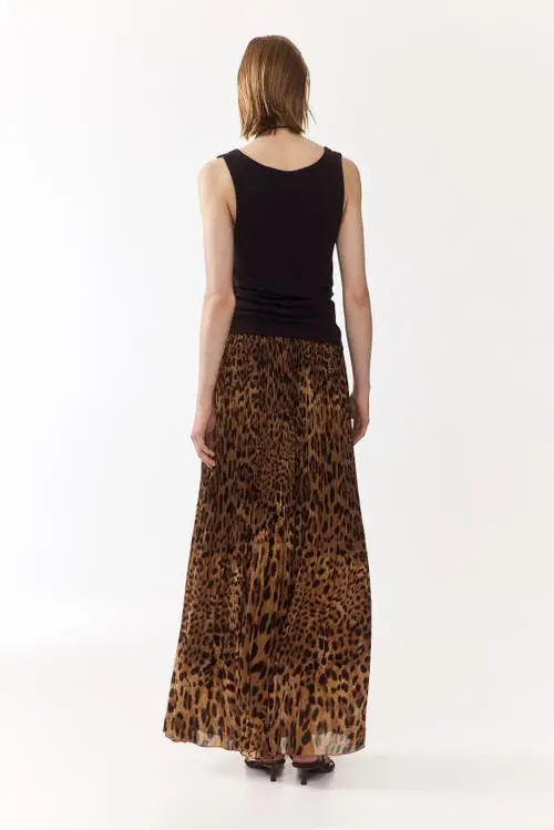 H&m Plissé Leopard Print Maxi Skirt - Beige/leopard Print