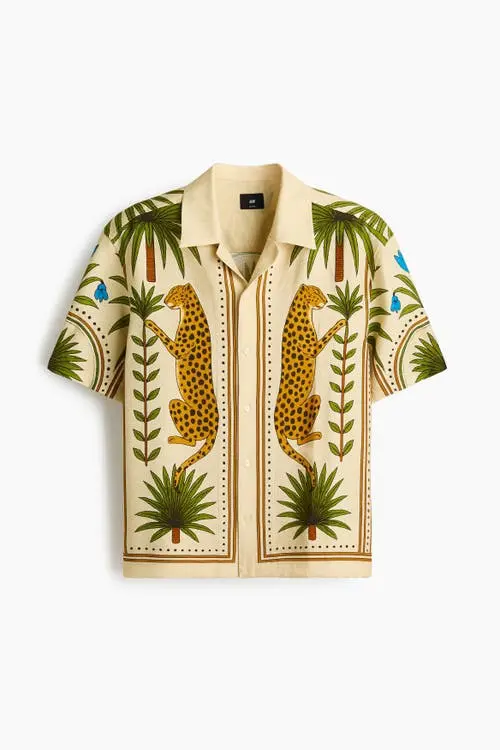 H&m Relaxed Fit Printed Resort Shirt - Light Yellow/ Patterned