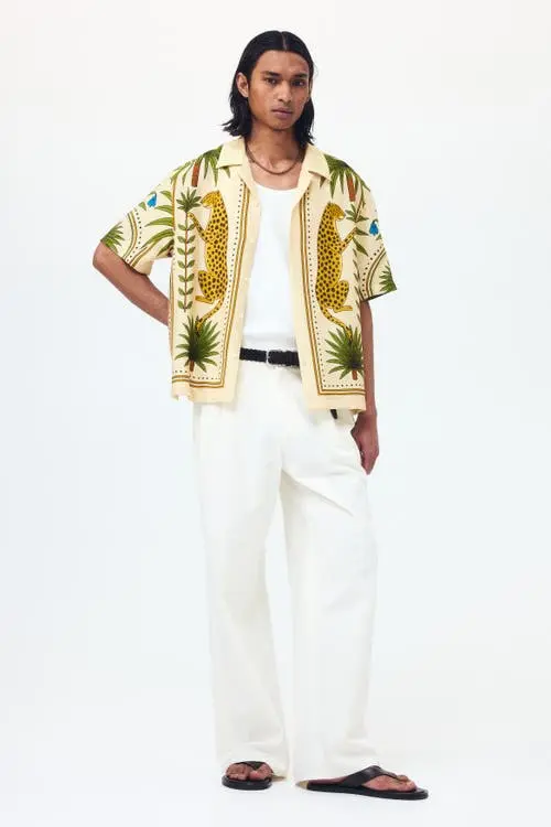 H&m Relaxed Fit Printed Resort Shirt - Light Yellow/ Patterned