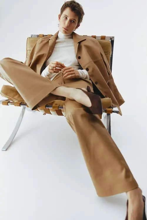 H&m Bootcut Coated Trousers - Beige