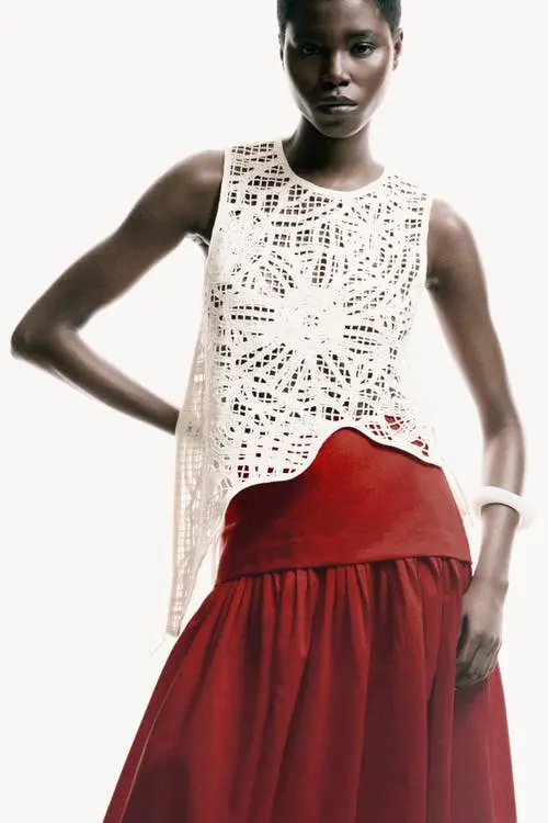 H&m Asymmetric Crochet-look Top