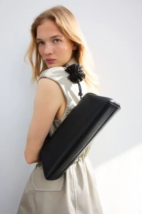 H&m Pompom Detail Shoulder Bag - Black