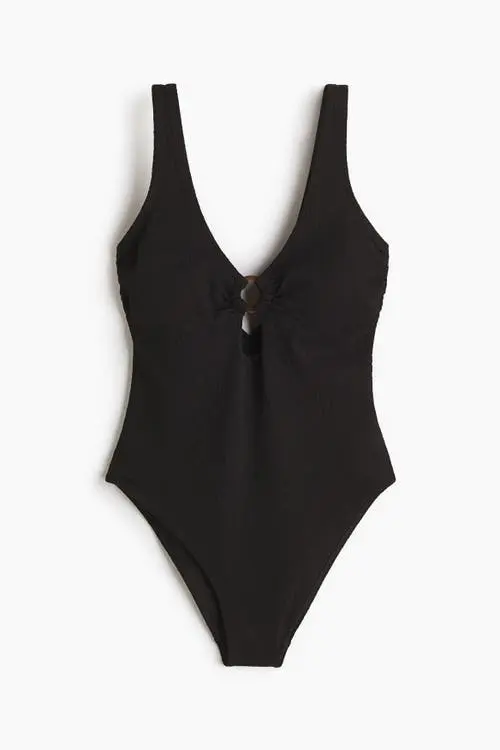 H&m Padded-cup High-leg Swimsuit With Cut-out Detail
