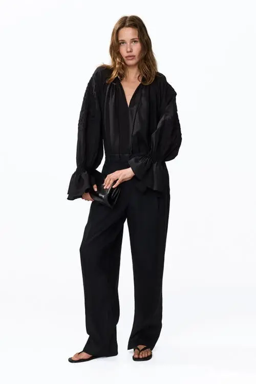 H&m Tailored Linen Trousers - Black