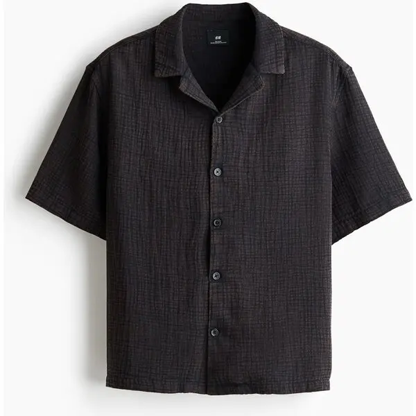 H&m Relaxed Fit Short-sleeved Muslin Shirt - Black