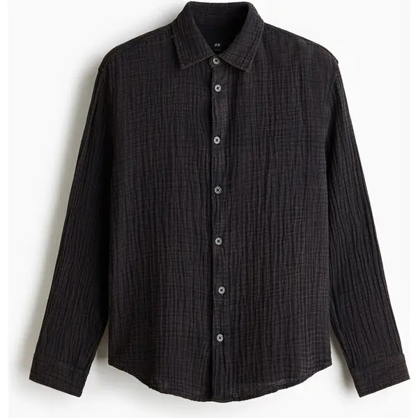 H&m Regular Fit Cotton Muslin Shirt - Black